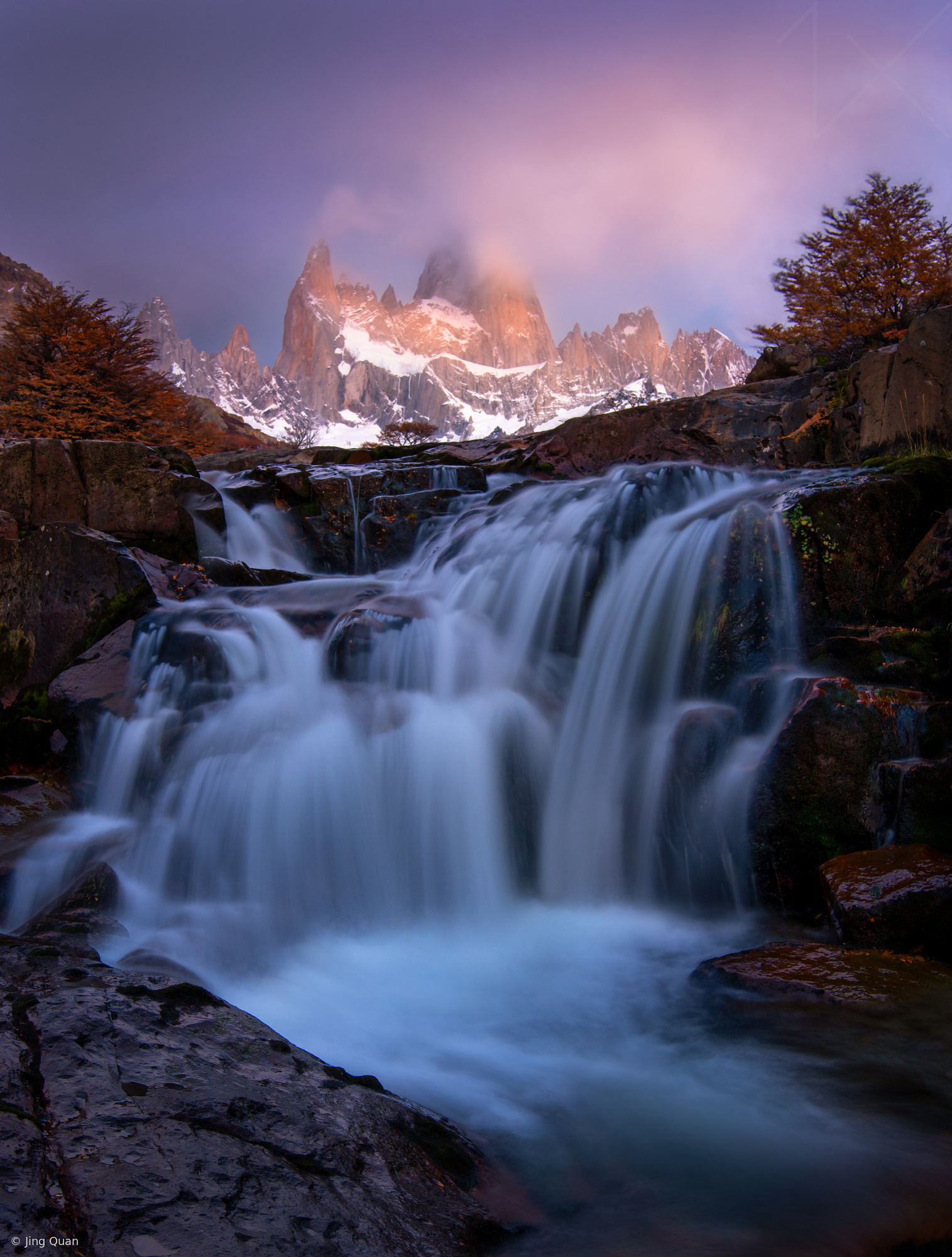 Mt Fitz Roy with Waterfall by Jing Quan